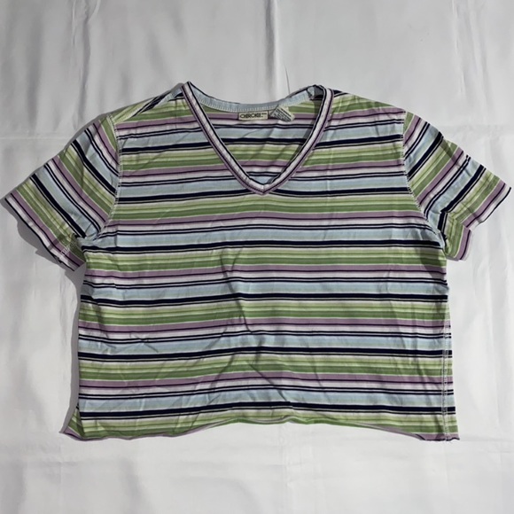 Cherokee | Tops | Cherokee Short Sleeve Stripped Cropped Vneck Shirt ...
